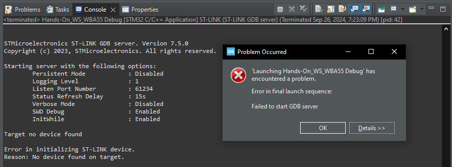 Solved: Problem with NUCLEO-WBA55CG Board - Failed to star... - STMicroelectronics Community