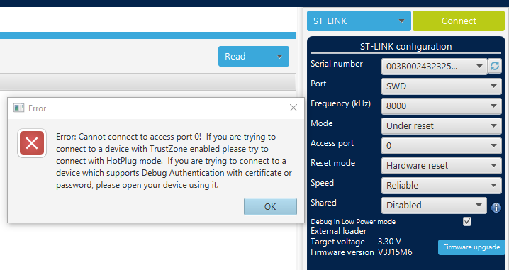 STM32CubeProgrammer cannot connect to board using ... - STMicroelectronics Community