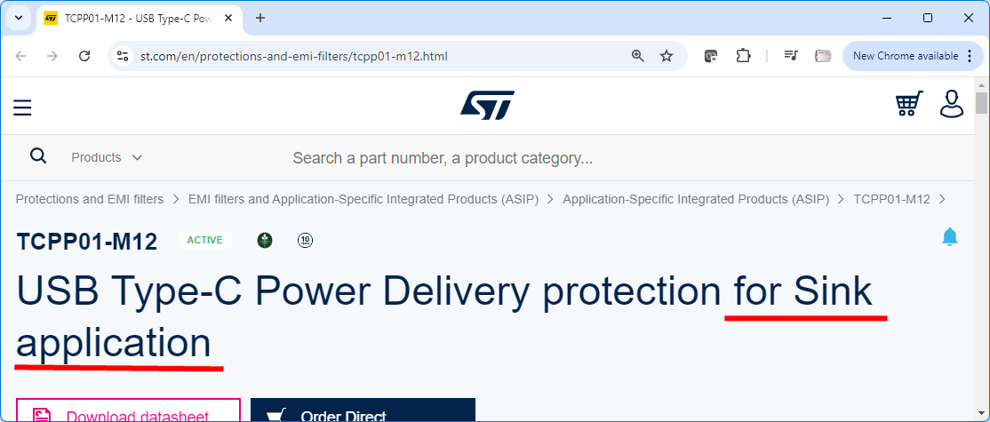 UCPD : TCPP01-M12 as source power delivery - STMicroelectronics Community
