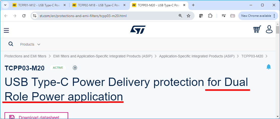 UCPD : TCPP01-M12 as source power delivery - STMicroelectronics Community