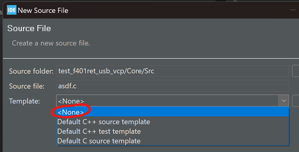 Remove default source file text - STMicroelectronics Community