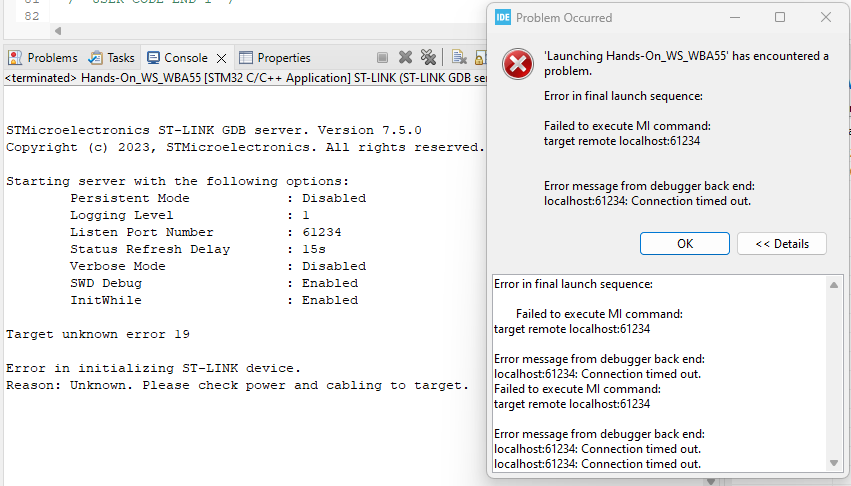 Solved: Problem with NUCLEO-WBA55CG Board - Failed to star... - STMicroelectronics Community