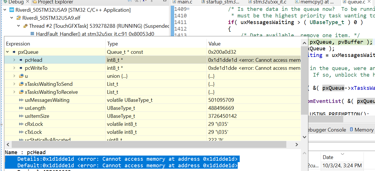 Solved Stm32 Osmessagequeue Hardfault Error Stmicroelectronics Community