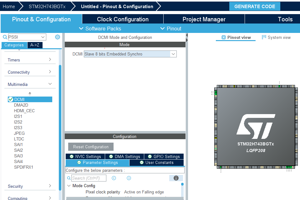 Solved: Why DCMI on STM32H743BGTx is not available? - STMicroelectronics Community