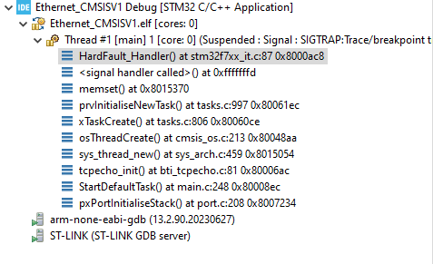 Solved: freeRTOS + LwIP crashing on STM32F746VGT6, but not... - STMicroelectronics Community