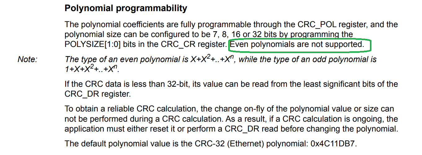 Problem W Setting Polynomial For Crc Stmicroelectronics Community