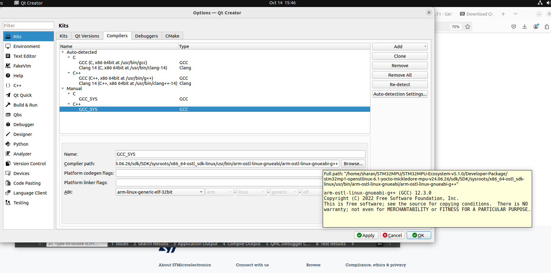 Solved: setting up qt creator and stm32157d-dk1(developer ... - STMicroelectronics Community