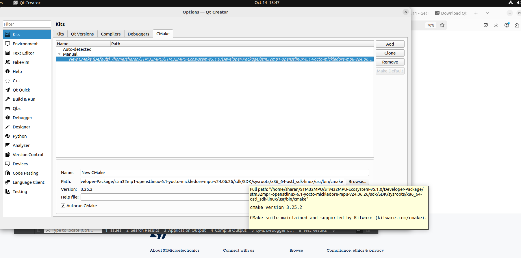 Solved: setting up qt creator and stm32157d-dk1(developer ... - STMicroelectronics Community