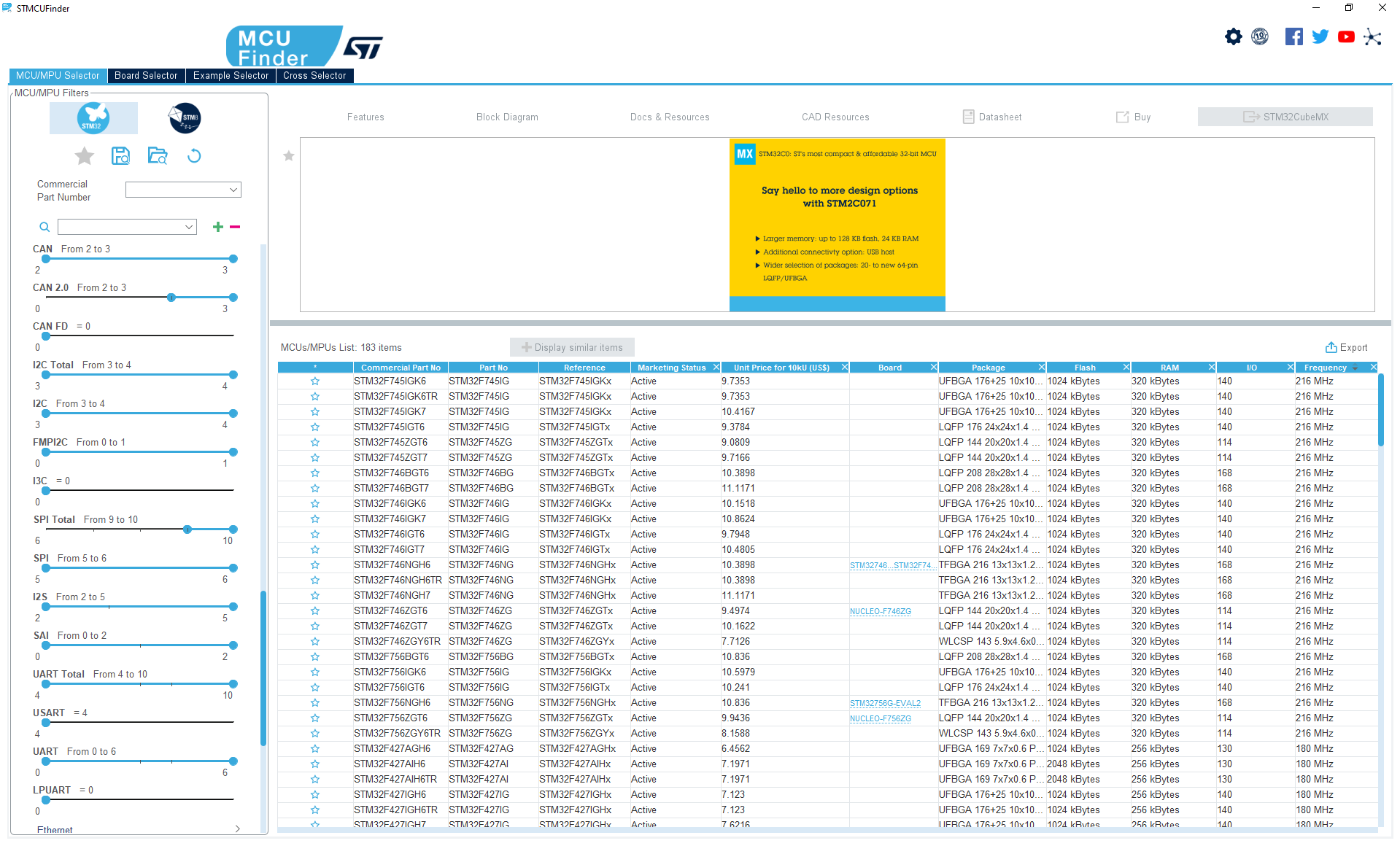 Solved No Price Info On Stm32 Selector Stmicroelectronics Community 