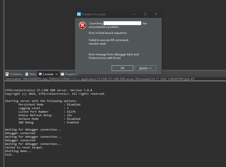 Error when running Debugger in STM32CubeIDE - STMicroelectronics Community