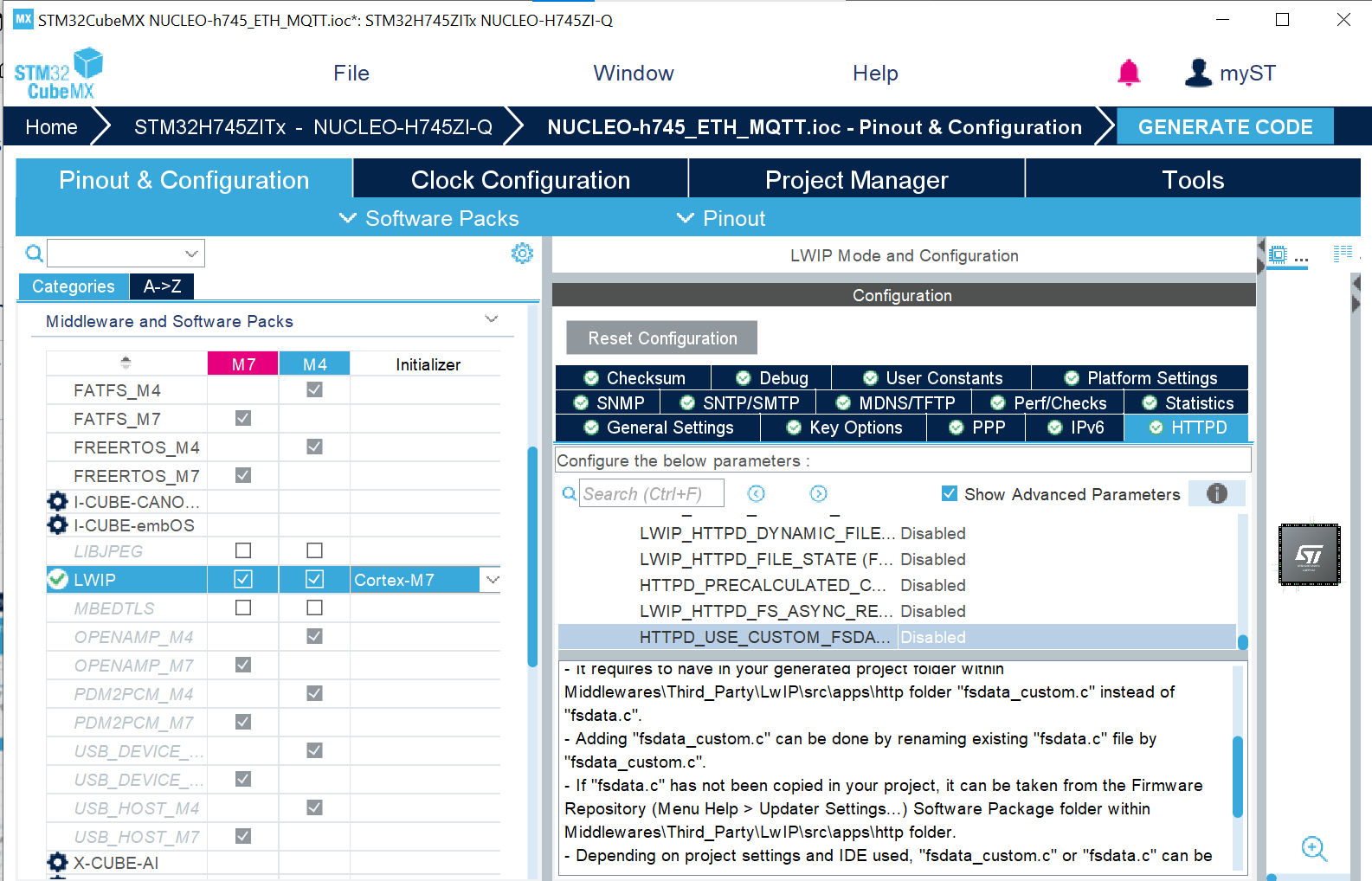 Generating Code For D In Nucleo H745zi Board Stmicroelectronics Community