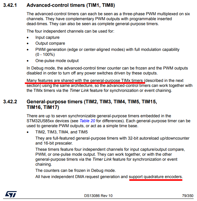 Which TIMs support Quadrature encoder - STMicroelectronics Community