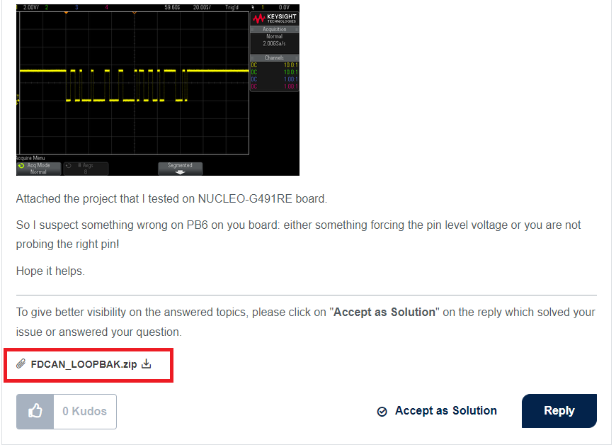 Solved No Activity Observed In Tx Pin Of Fdcan In Stm32g4 Stmicroelectronics Community