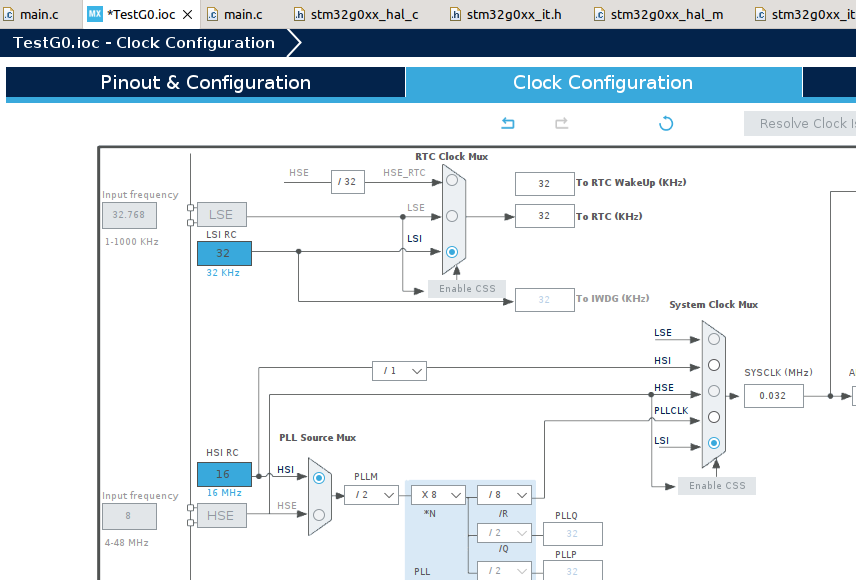 STM32 G0B1KEU6: Using LSI as clock source - STMicroelectronics Community