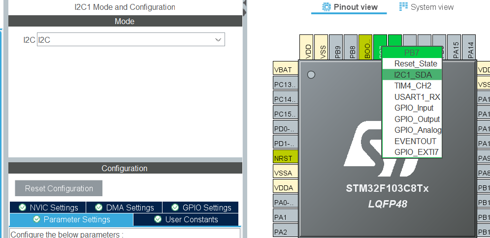Solved: Unable to select PB6 for I2C1_SCL on STM32F103C8 - STMicroelectronics Community