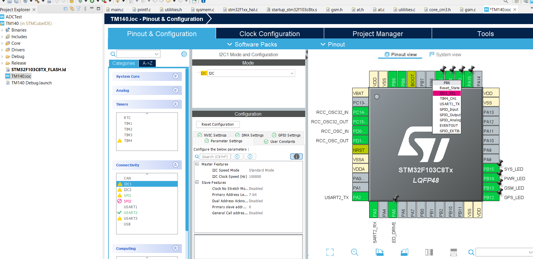 Unable to select PB6 for I2C1_SCL on STM32F103C8 - STMicroelectronics Community