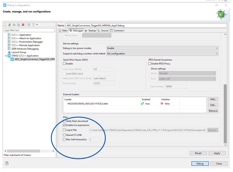 Stm32cubeide How To Debug An Stm32h7rx Sx Project Stmicroelectronics Community
