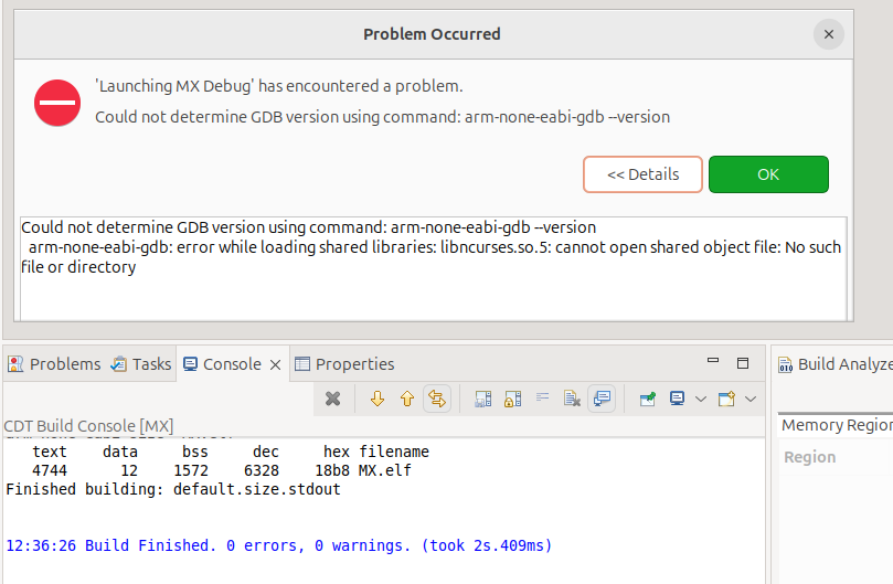 Error in lauching debug - STMicroelectronics Community