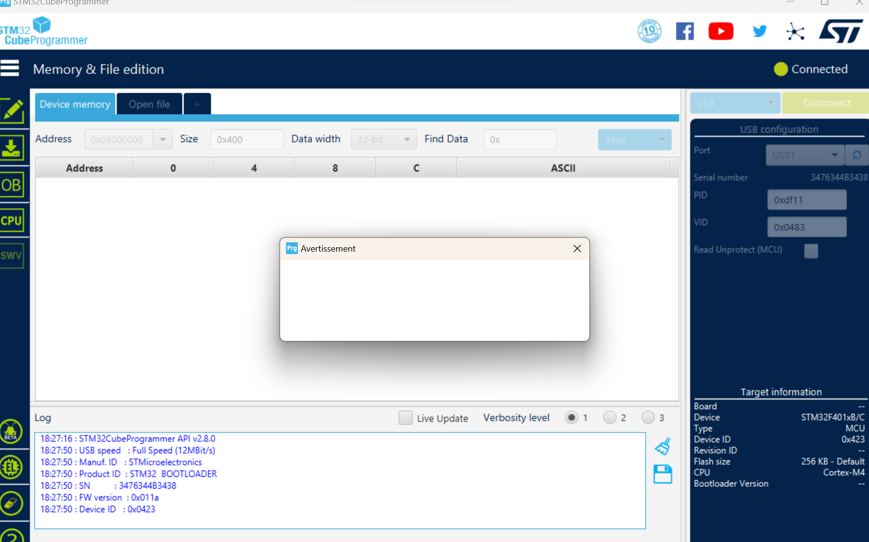 Stm32cubeprogrammer Crashes When Connect Stm32f401 Page 2 Stmicroelectronics Community