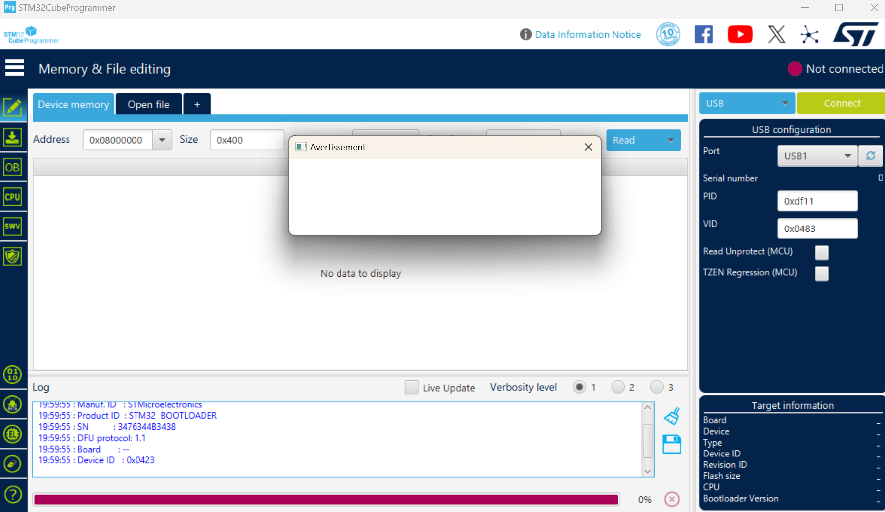 STM32CubeProgrammer crashes when connect STM32F401... - STMicroelectronics Community