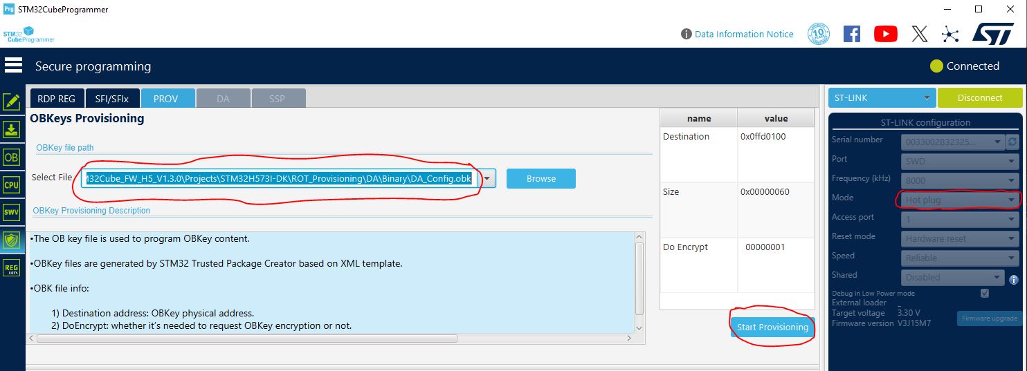 Solved: STM32H573 stuck in PROVISIONING state - STMicroelectronics Community
