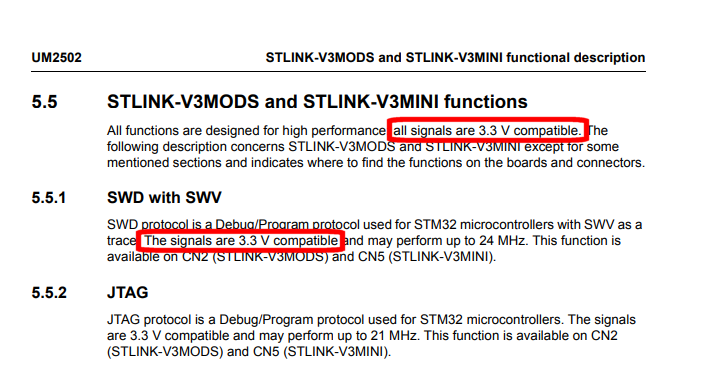 Solved: Compatibility of STLINK-V3MODS SWD Pins with 3.3V ... - STMicroelectronics Community