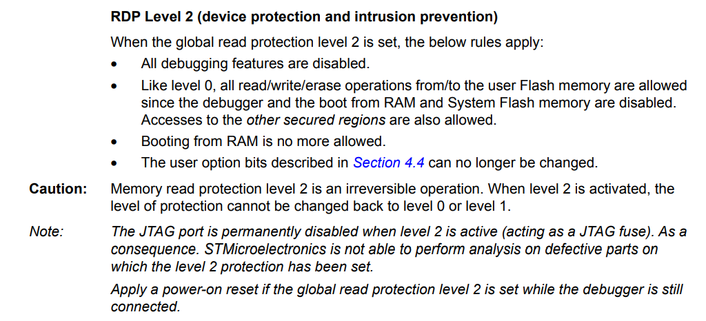 Solved: Issue with STM32H735 Bootloader in RDP Level 1 (0x... - STMicroelectronics Community