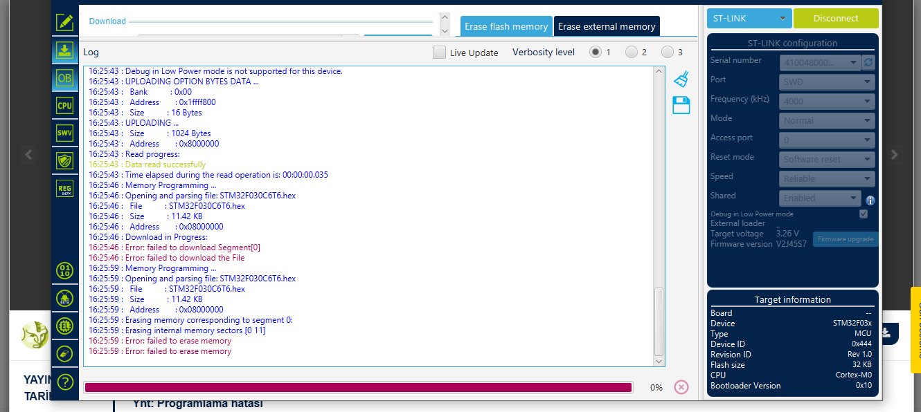 Programming error - STM32F030C6T6 on custom board - STMicroelectronics Community