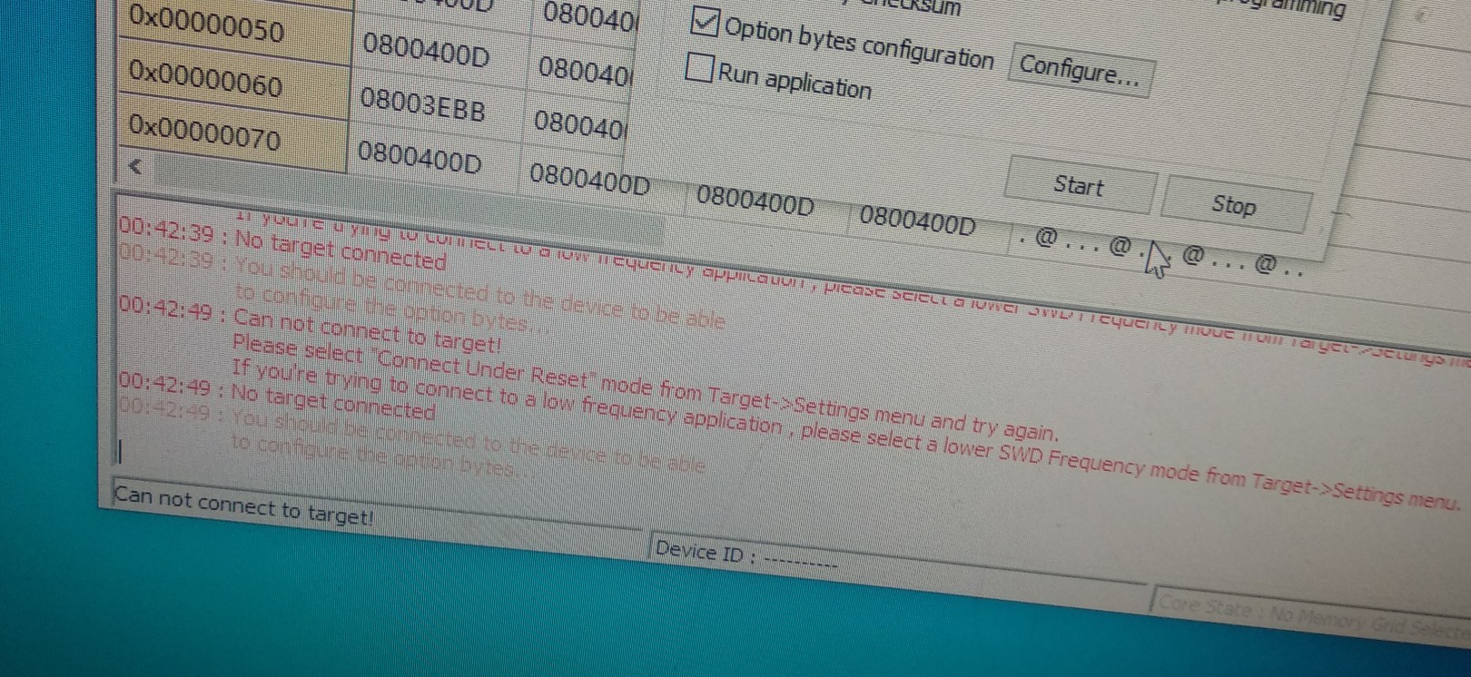Case Stm32 St Link Utility Cannot Connect Target Stmicroelectronics Community
