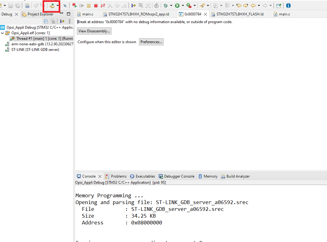 Debug issue in STM32H7S78-DK when I have added ext... - STMicroelectronics Community