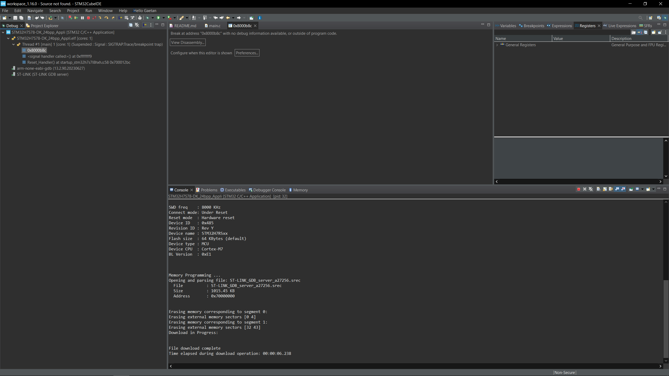 Debug issue in STM32H7S78-DK when I have added ext... - STMicroelectronics Community