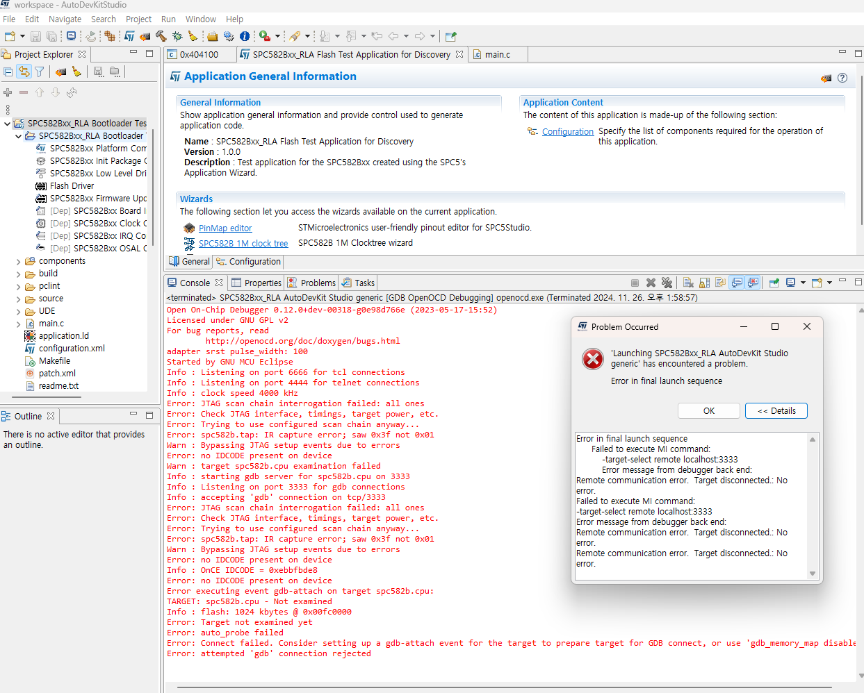 SPC582B-DIS Debugging with AutoDevKit Studio or UD... - STMicroelectronics Community
