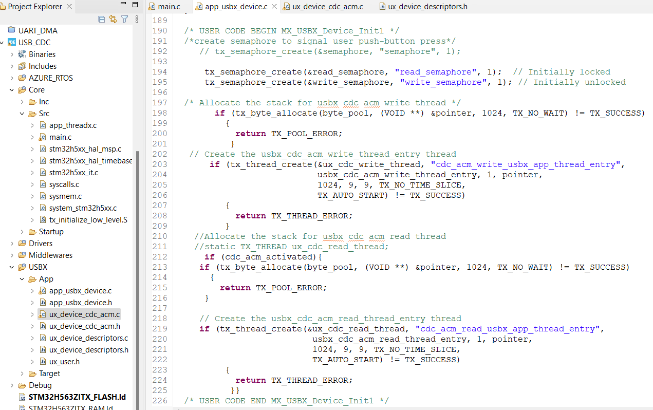 STM32H563ZI: implement USB CDC communication using... - STMicroelectronics Community