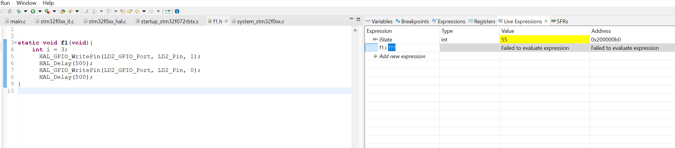 CubeIDE - debugging - LiveExpression - Function va... - STMicroelectronics Community