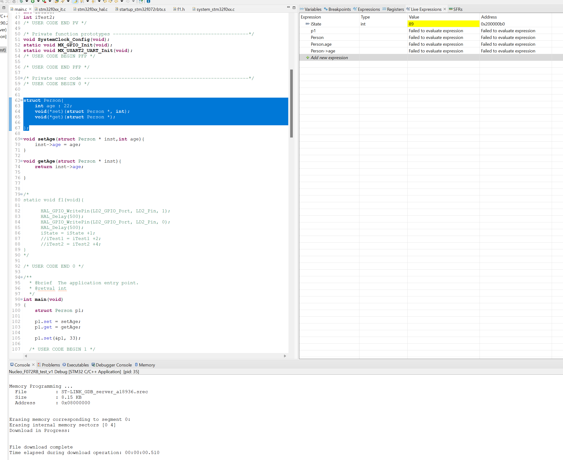 CubeIDE - debugging - LiveExpression - Function va ... CubeIDE - debugging - LiveExpression - Function va ...