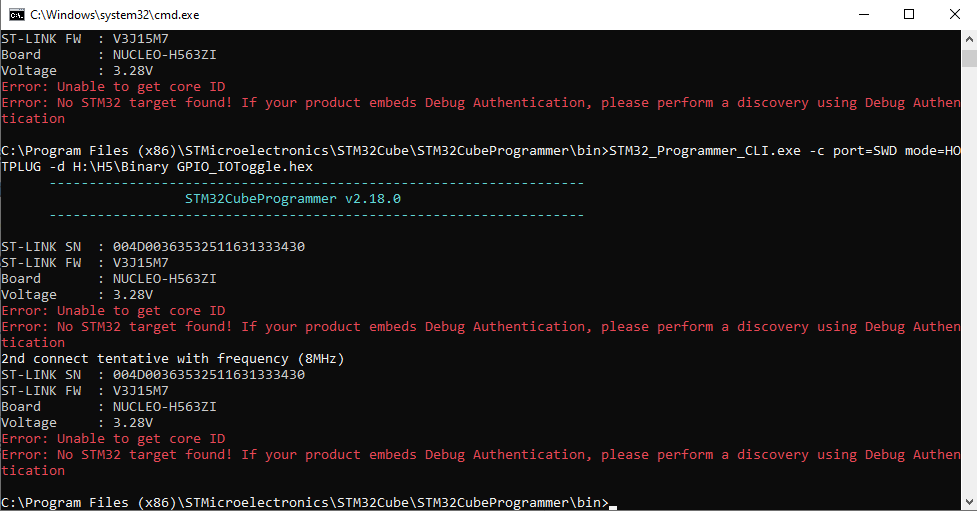 STM32H563Zi: Error in initializing ST-LINK device. - STMicroelectronics ...