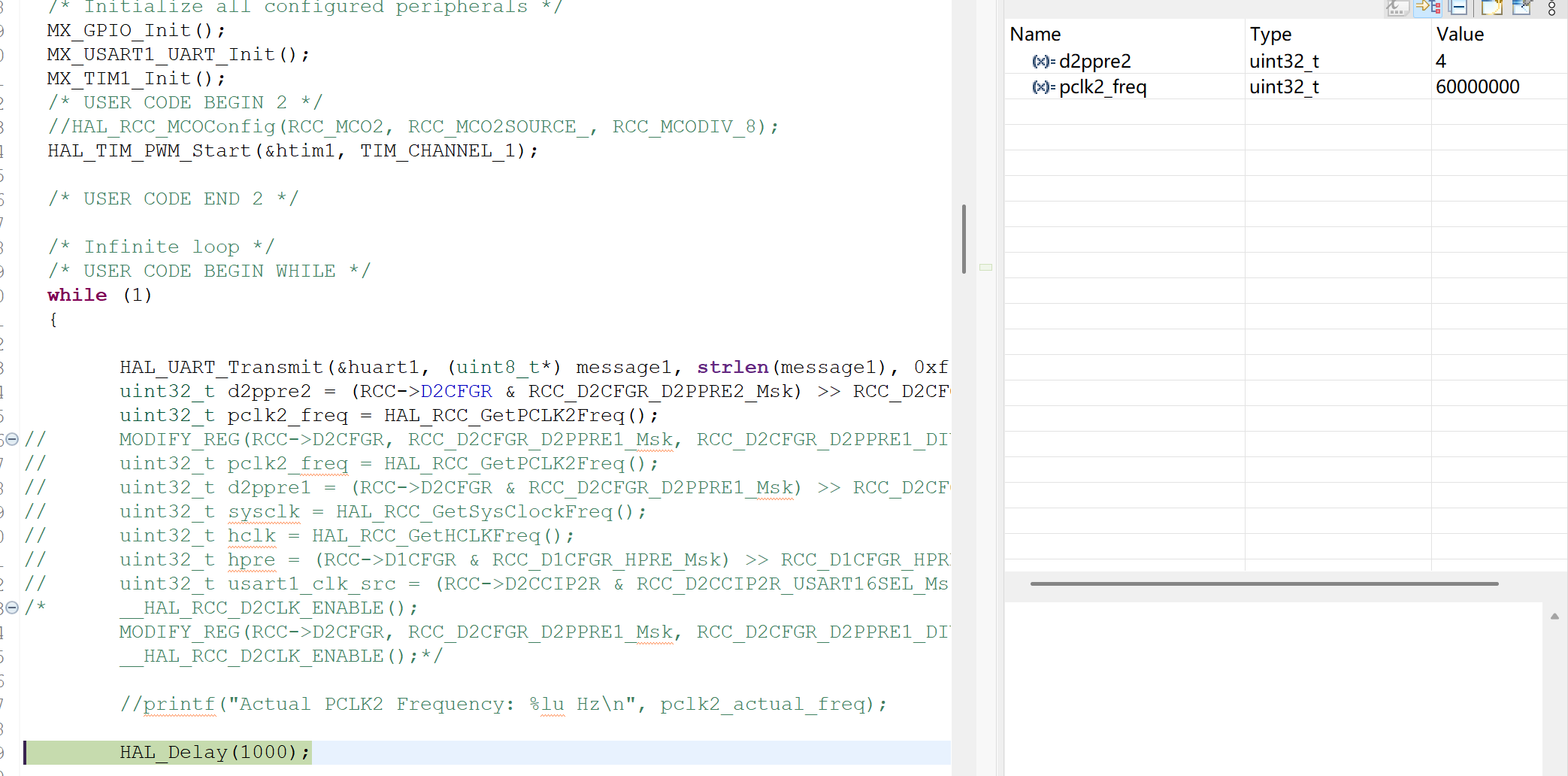 HAL_RCC_GetPCLK2Freq() returns incorrect value whe... - STMicroelectronics Community