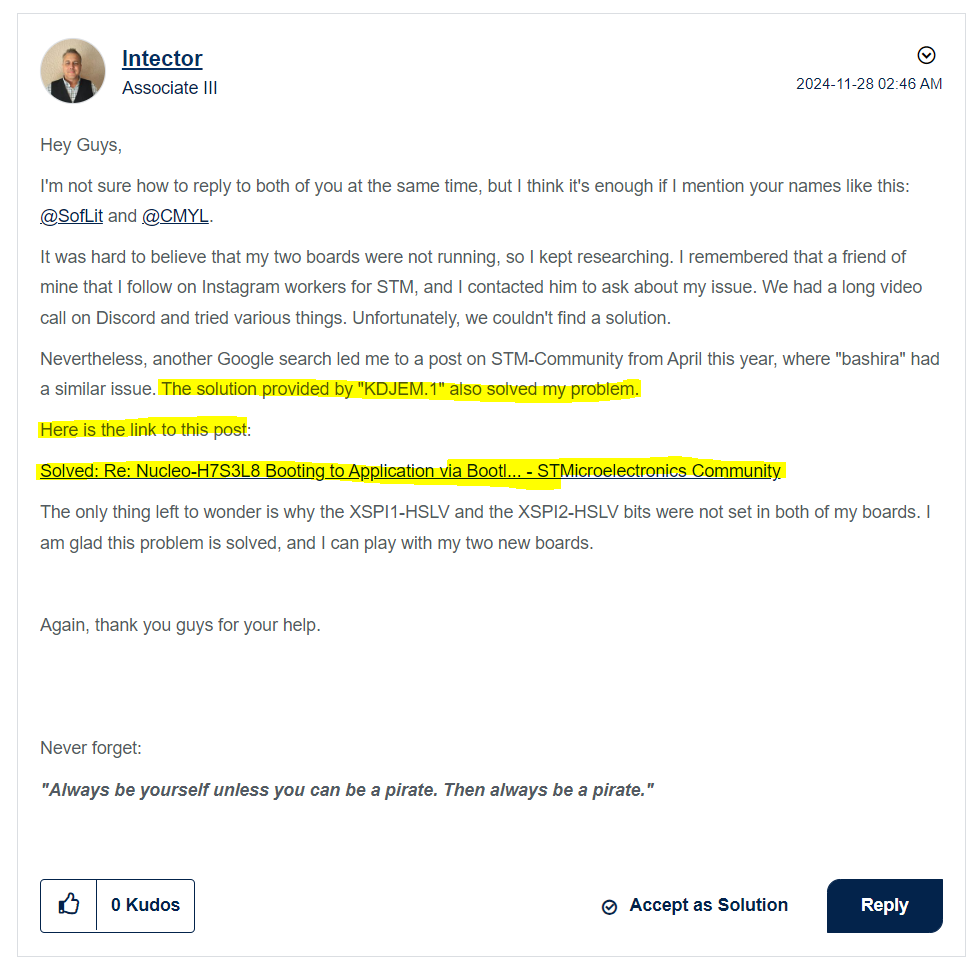 Solved Problems With Nucleo Stm32h7s3l8 Development Stmicroelectronics Community