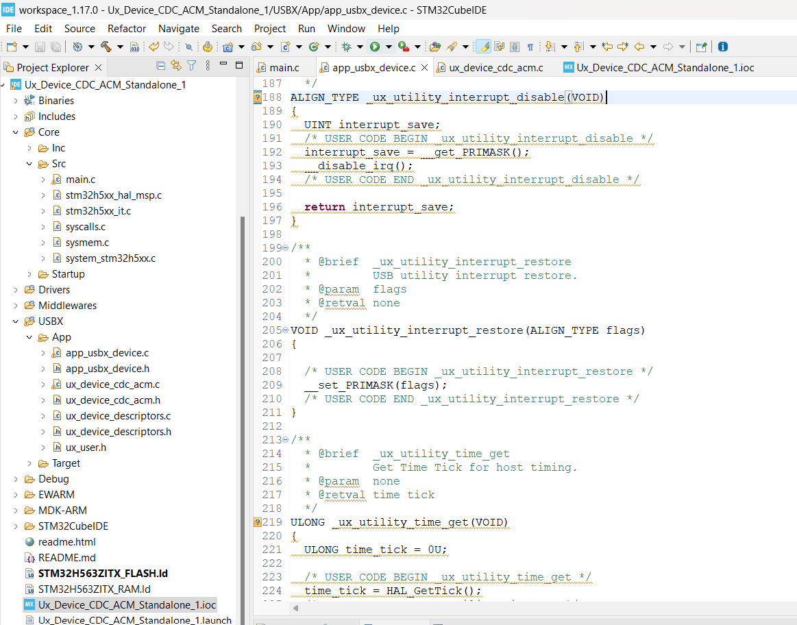 How to implement USB CDC ACM in standalone mode fo... - STMicroelectronics Community