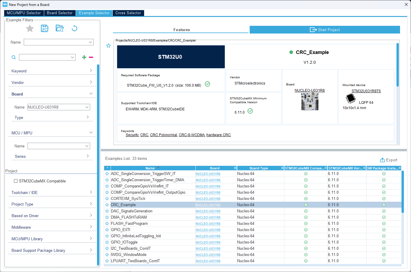 Solved: Package error when importing examples of NUCLEO-U0 ...