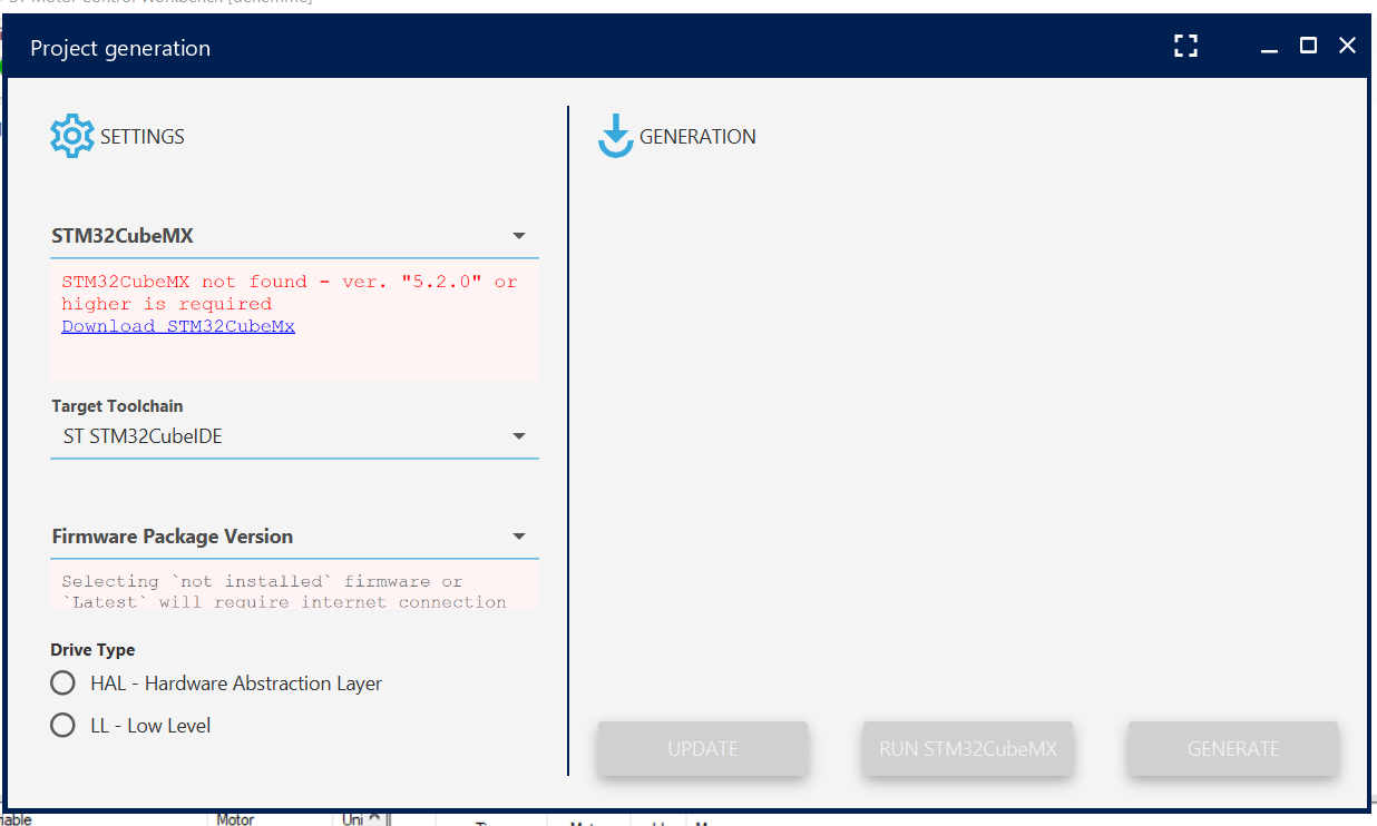 St motor workbench CubeMx error - STMicroelectronics Community