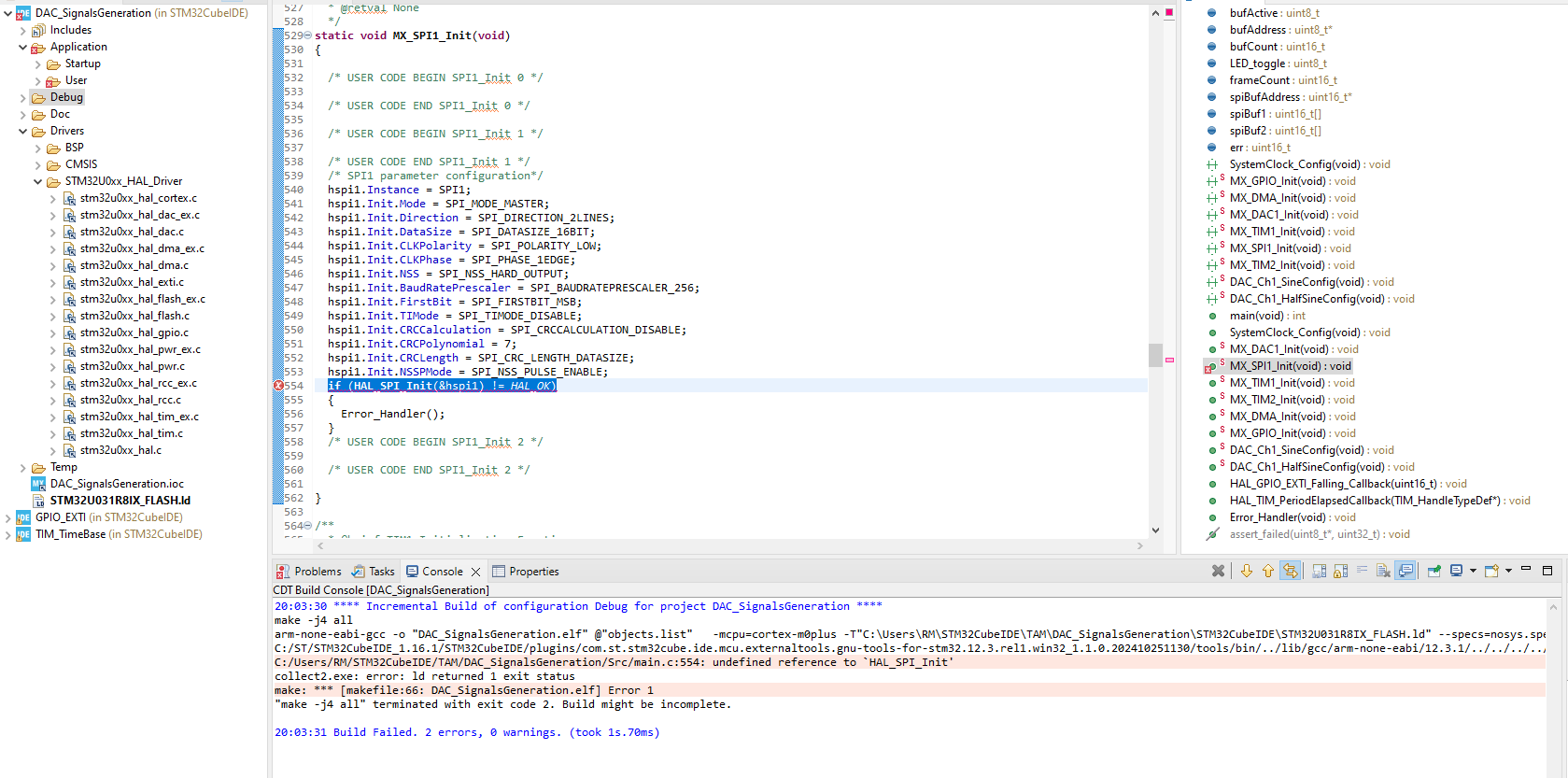 Solved Stmcubeide Wont Include Spi Hal Driver Stmicroelectronics Community