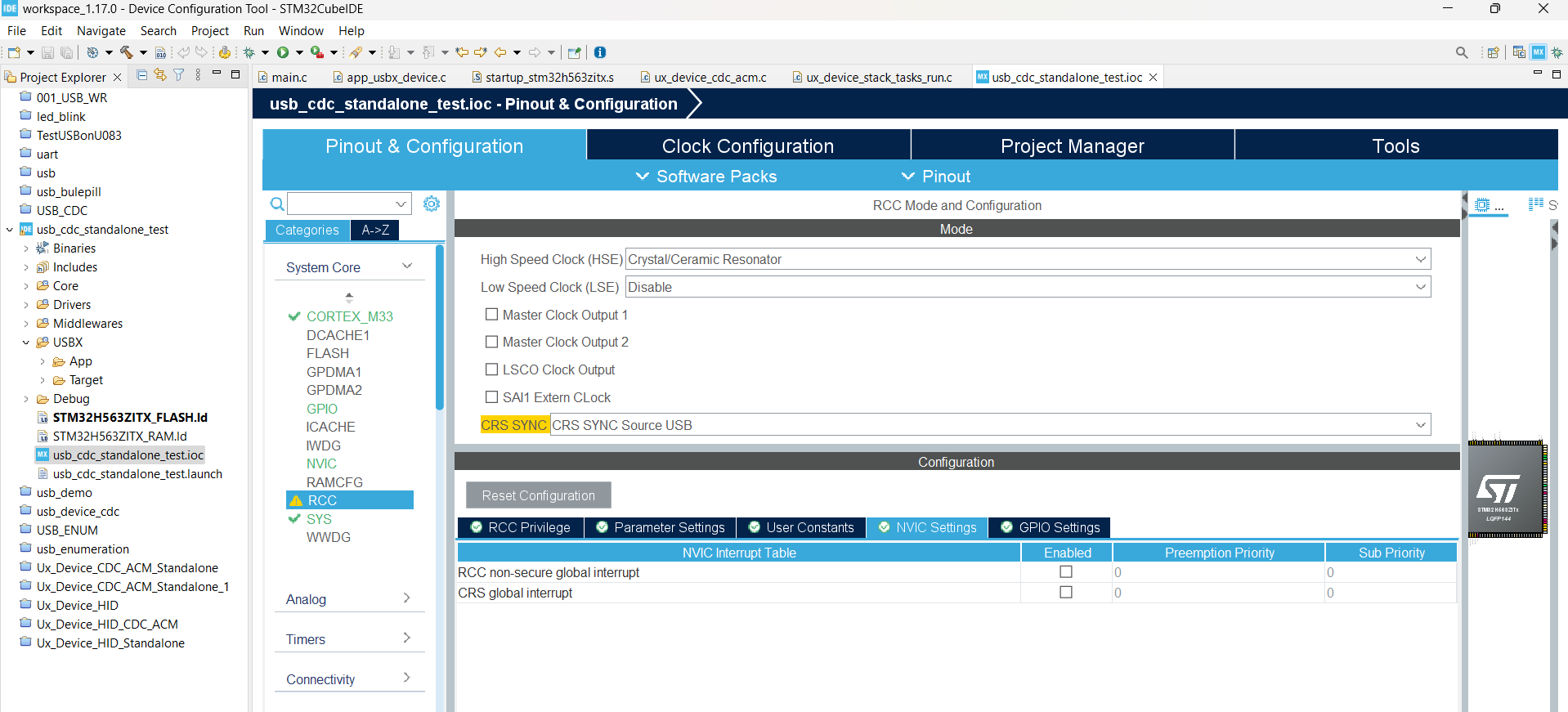 USB CDC ACM in Standalone mode using STM32H563ZI b... - STMicroelectronics Community