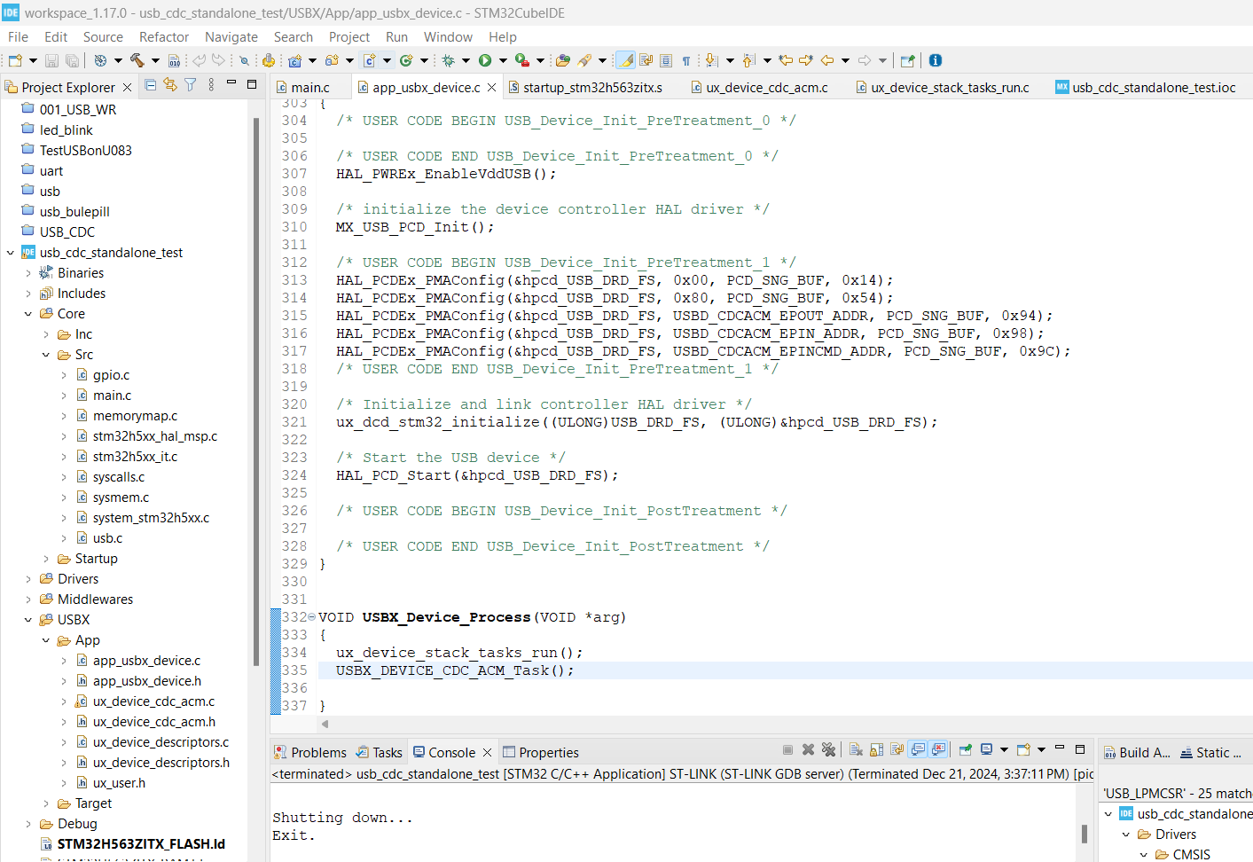 USB CDC ACM in Standalone mode using STM32H563ZI b... - STMicroelectronics Community