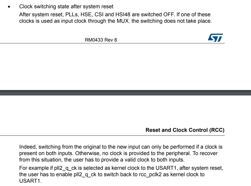 Solved: STM32H7 UART TEACK forever after clock switch - STMicroelectronics Community