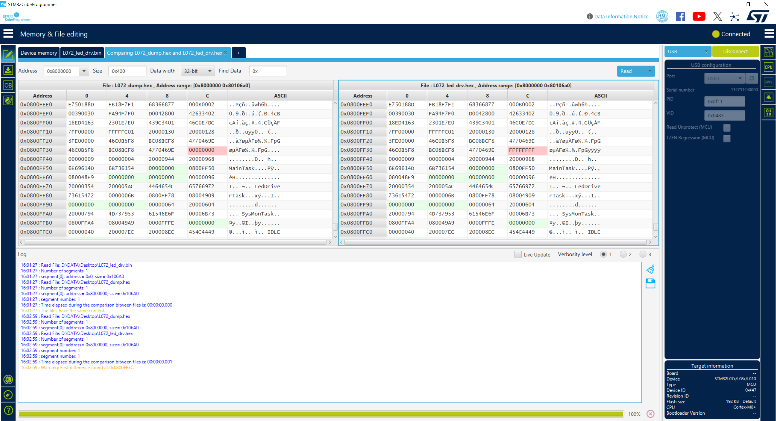 Solved: Error: Data mismatch found at address (byte = 0x00... - STMicroelectronics Community