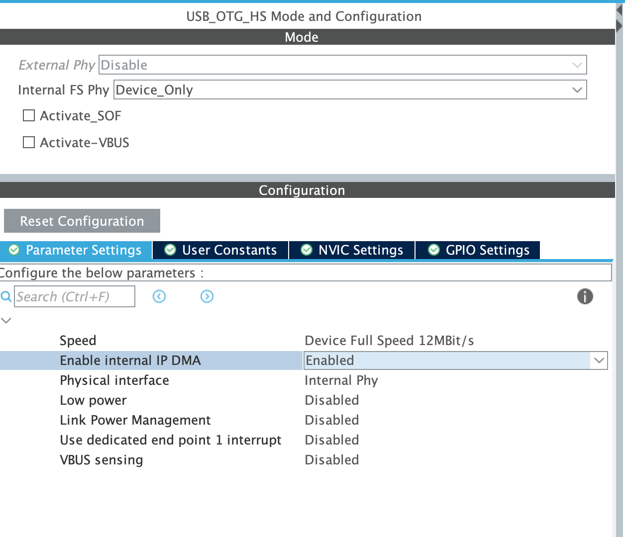 CubeIDE how to configure USB HS with internal FS P ...