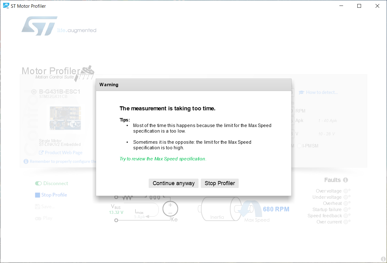 Motor Profiler Version 5 and 6 keeps saying it tak... - STMicroelectronics Community