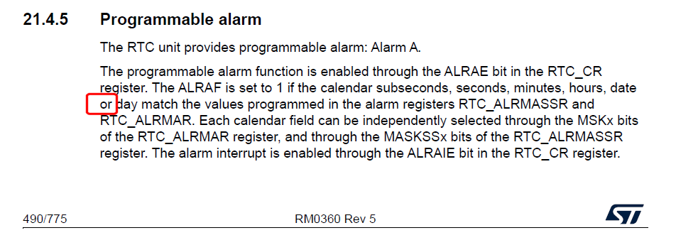 F0 RTC Alarm matching - documentation typo? - STMicroelectronics Community