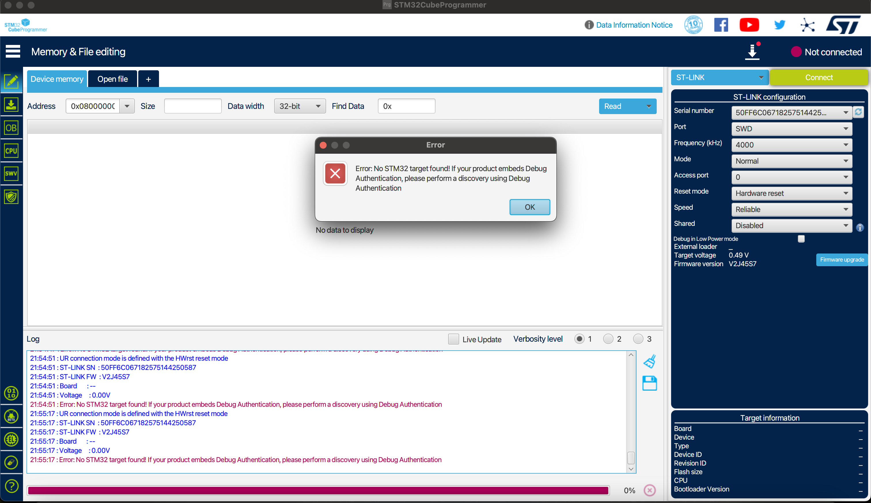Solved: How do I fix "No STM32 target found"? - STMicroelectronics Community